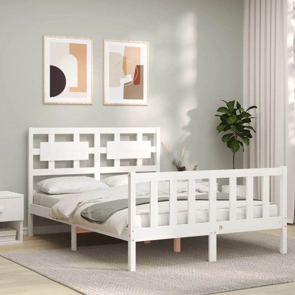 Rám postele s čelem bílý 140 x 190 cm masivní dřevo,  3192537