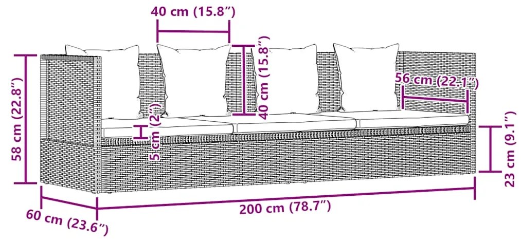 vidaXL Marketos Zahradní postel s poduškou a polštářem polyratan černá