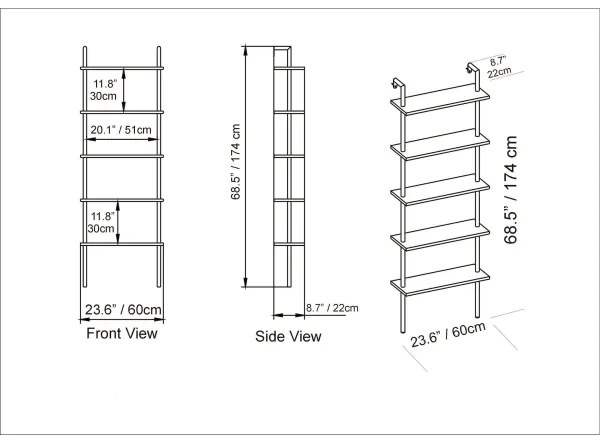 Nástěnná knihovna PAULA 174x60 cm bílá