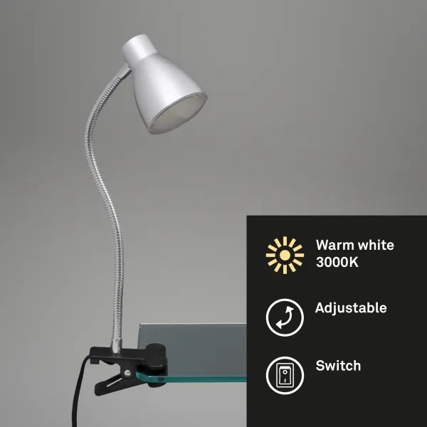 Briloner 2615-014P - LED Lampa s klipem GRIP LED/2,5W/230V stříbrná