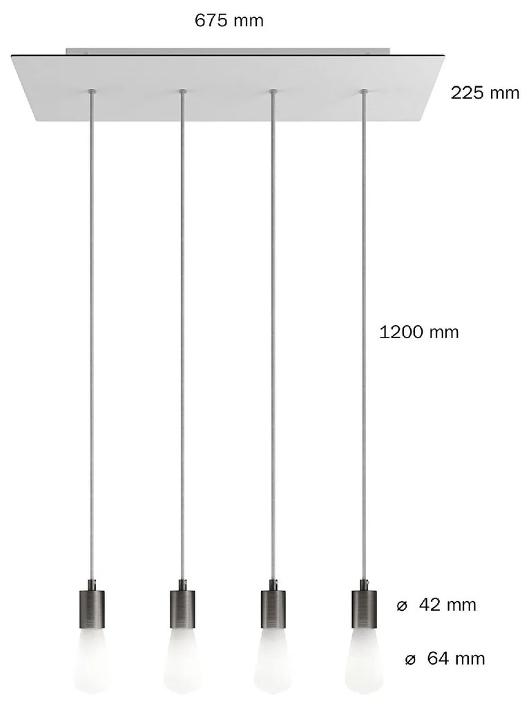 creative cables Závěsná lampa se 4 světly, s obdélníkovým XXL baldachýnem Rose-one, textilním kabelem a kovovými komponenty Barva: Hladký ocelový dibond