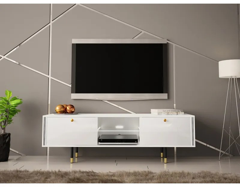 TV stolek 160 Wiastan 01 s LED, Barva dřeva: bílá/bílý lesk