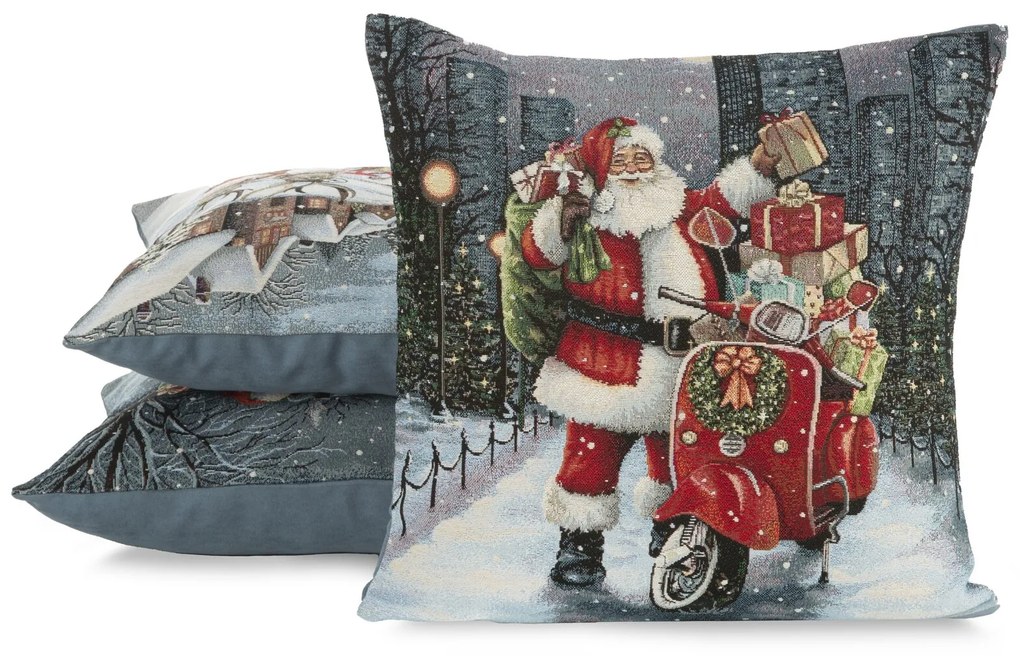 VÁNOČNÍ GOBELÍNOVÝ DEKORAČNÍ POVLAK NA POLŠTÁŘ MERRY4 45X45 CM VZOROVANÁ