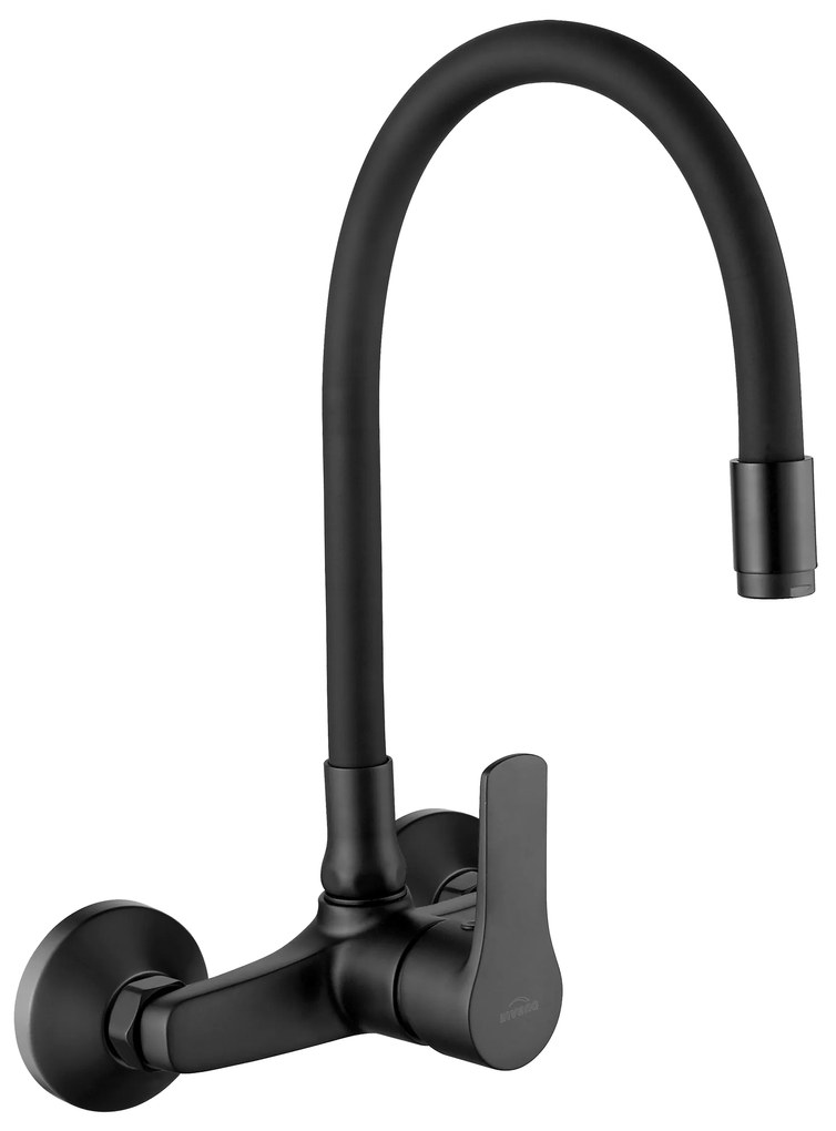 Invena Verso, nástěnná kuchyňská baterie 150mm s elastickým ramenem, černá matná, INV-BC-82-E44-L