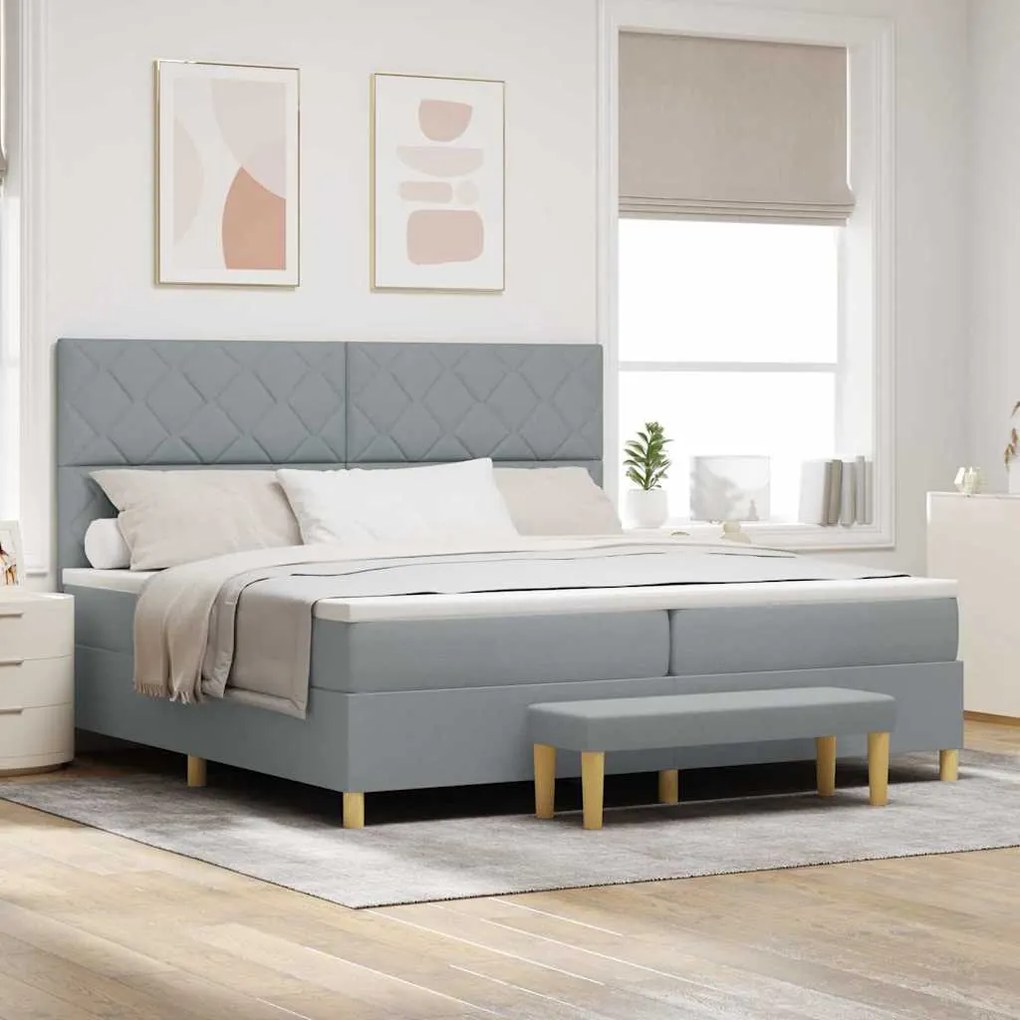 Postel s boxspringem s čelo Světle šedá 200 x 200 cm textil 3344401
