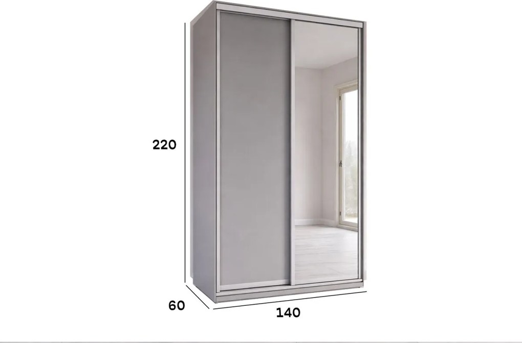 Skříň s posuvnými dveřmi 1400x2200x600 1LTD 1 Zrcadlo myší šedá, profil stříbrný