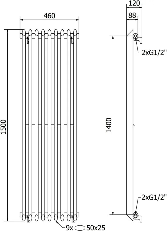 Mexen Atlanta dekorativní radiátor 1500 x 460 mm, 894 W, bílý - W211-1500-460-00-20