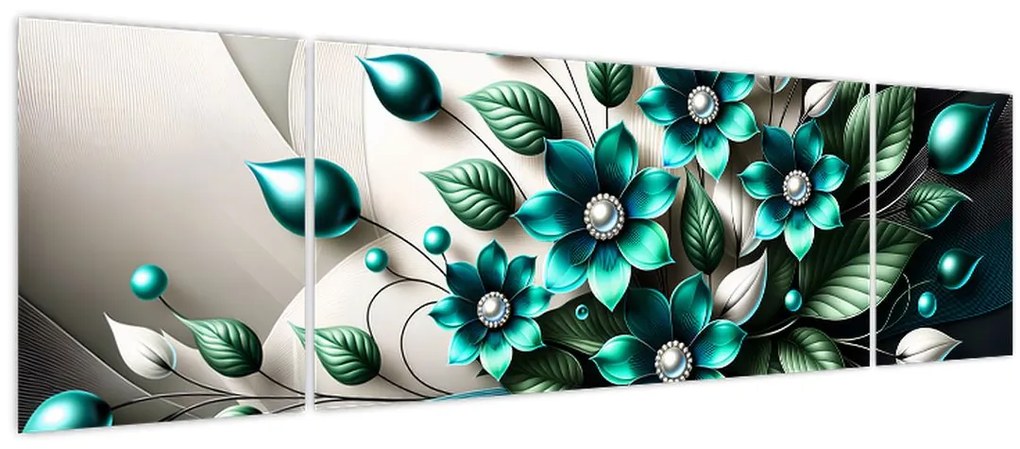 Obraz - 3D tyrkysové květy (170x50 cm)