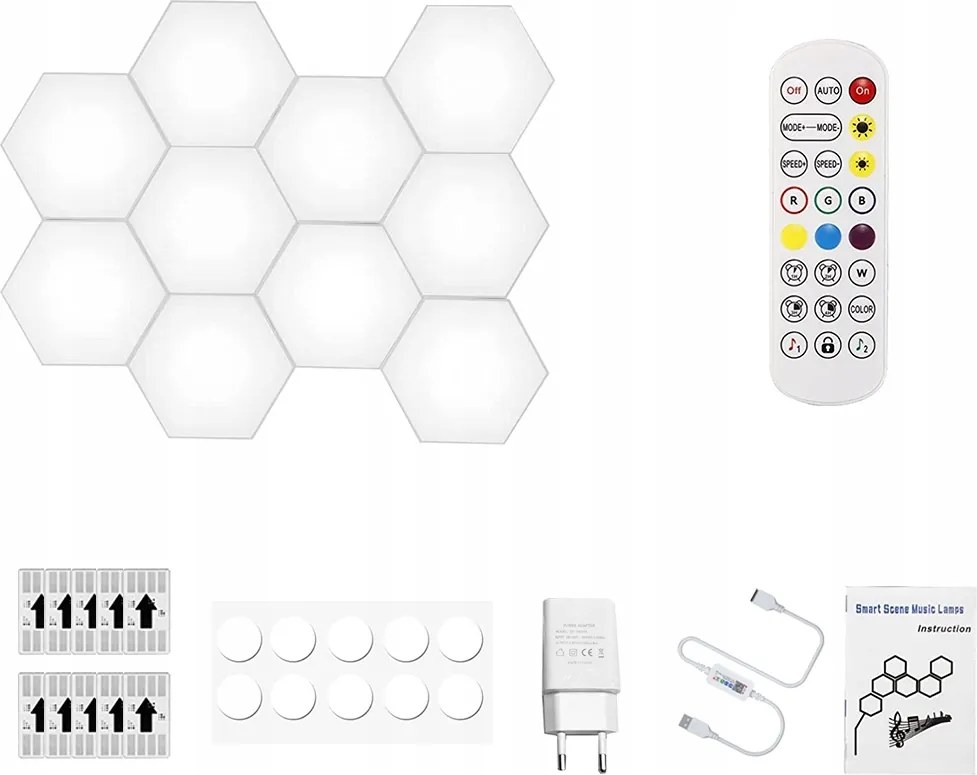 10 X Nástěnné Svítidlo Šestiúhelník Rgb Náladové Světlo Ve Hře +dálkový Ovladač