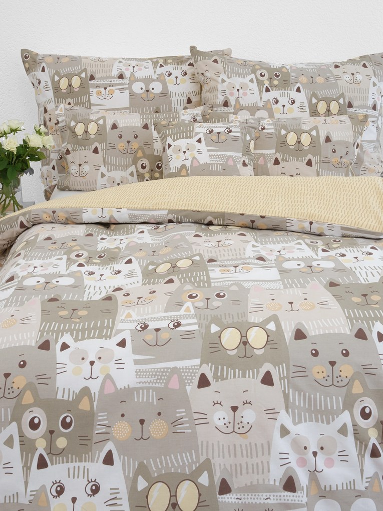 MK Lůžkoviny Prodloužené bavlněné povlečení Renforcé - Kočičí invaze 140 × 220 cm, 70 x 90 cm