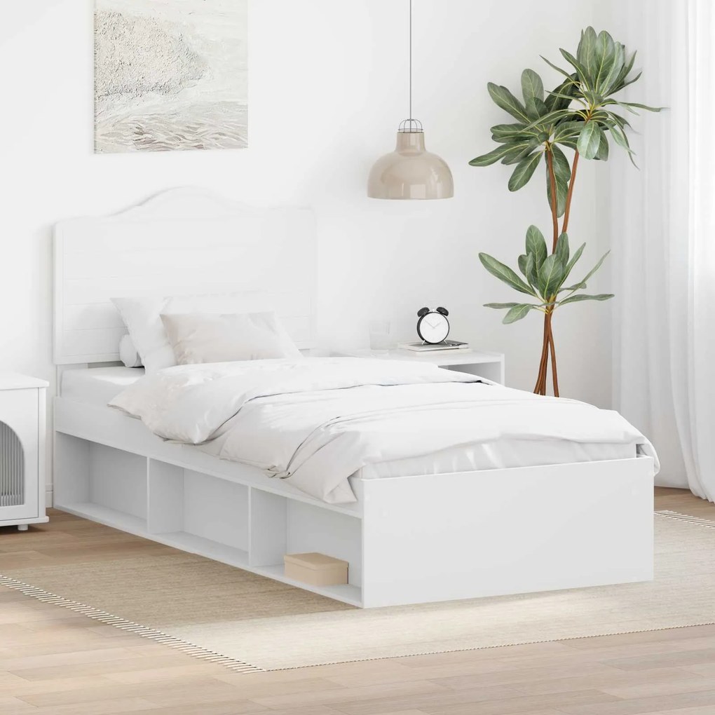 Rám postele s čelo Bílá 100 x 200 cm Masivní borové dřevo 3413344