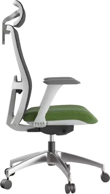Kancelářská ergonomická židle WISDOM s podhlavníkem — síť, šedý plast, nosnost 150 kg, zelená Mercury star