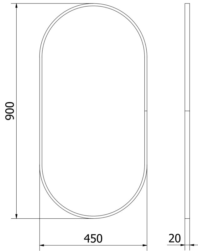 Mexen Loft, oválné koupelnové zrcadlo 90 x 45 cm, barva rámu černá matná, 9851-090-045-000-70