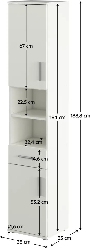 Vysoká skříňka, matná bílá, LESSY NEW 05