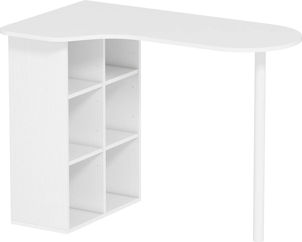 HOMCOM psací stůl s oblou deskou, 6 přihrádek a 4 nastavitelné police, MDF/ocel, 100 x 59 x 75,5 cm, bílá