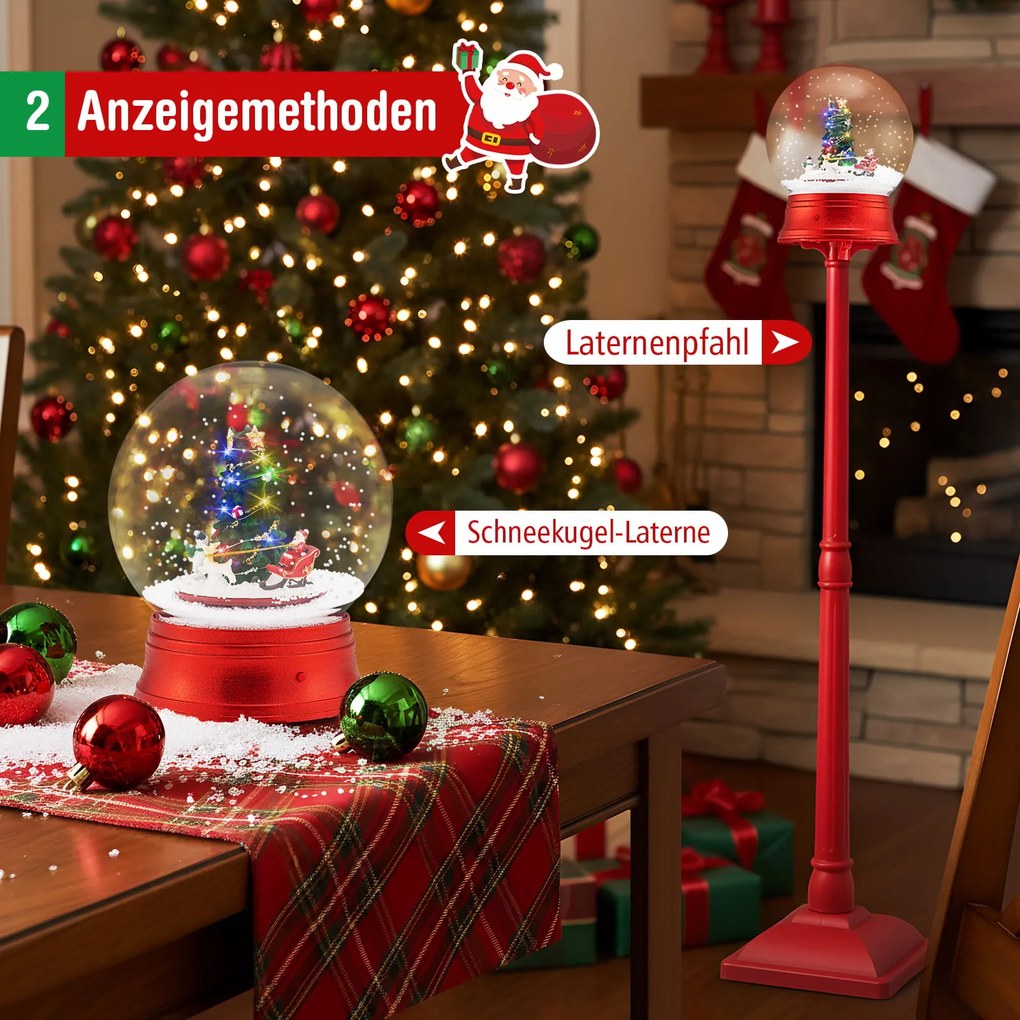 Costway 153 cm hudební vánoční pouliční lampa sněhová koule lucerna na stojanu