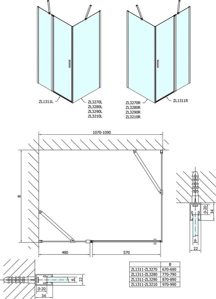 Polysan Zoom Line obdélníkový sprchový kout 1100x700mm L/P varianta ZL1311ZL3270