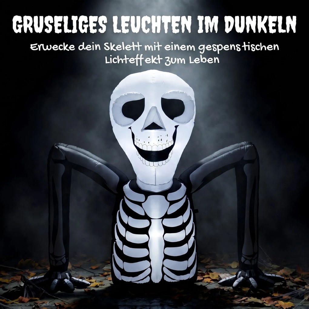 Outsunny Nafukovací Halloween kostlivec, vylézající ze země, s LED světly, strašidelná dekorace pro vnitřní i venkovní použití