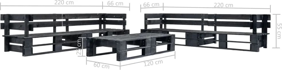 6dílná zahradní sedací souprava z palet černá dřevo 277436