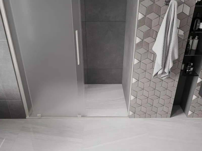 Mexen Velar, posuvné sprchové dveře do otvoru 140 cm, 8mm sklo námraza, broušená ocel, 871-140-000-31-97
