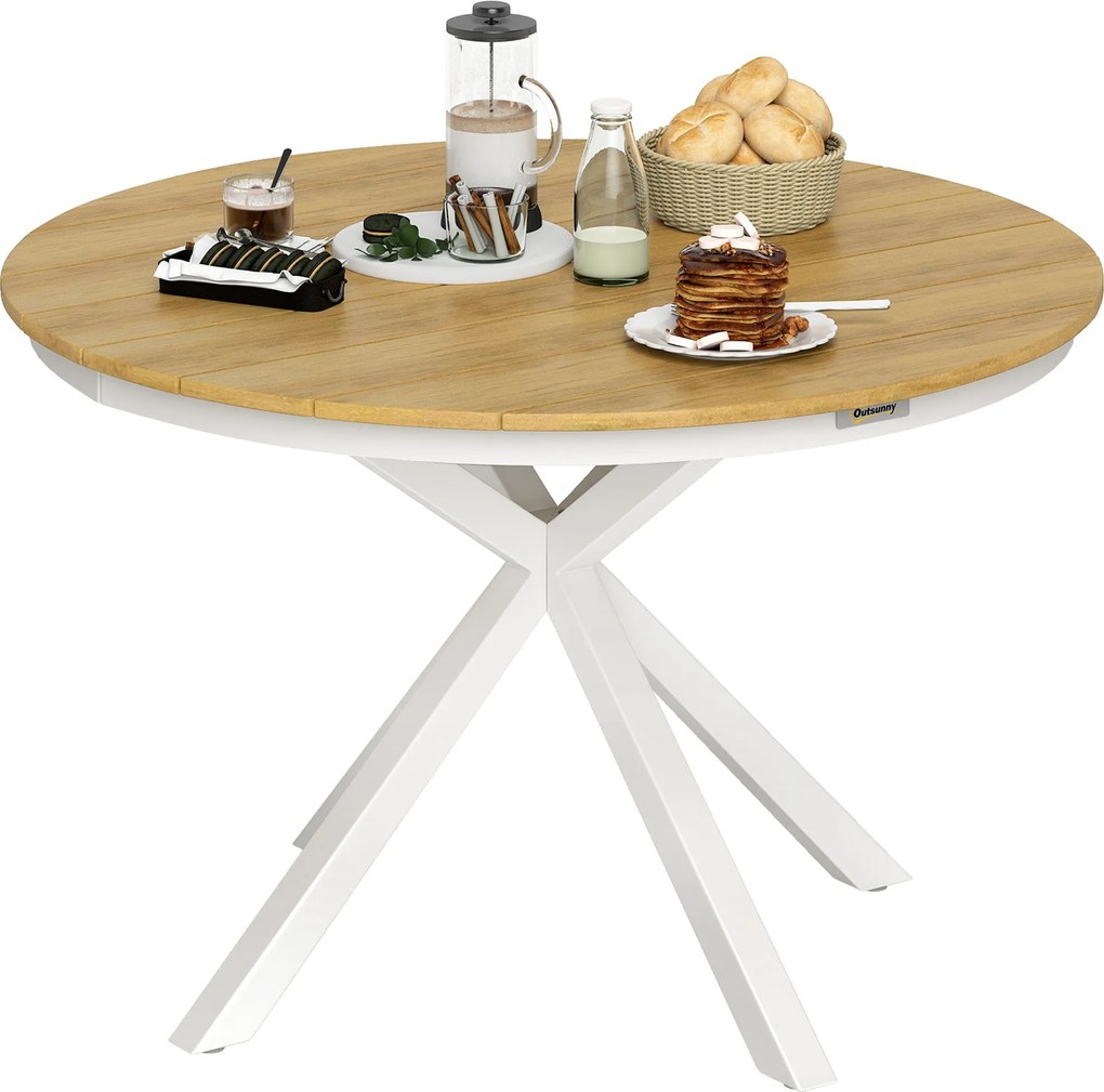Zahradní stůl Outsunny Ø118cm, odolný hliníkový balkonový stůl s křížovými nohami, design s mřížkovým vrškem, venkovní jídelní stůl, kempový stůl, kul
