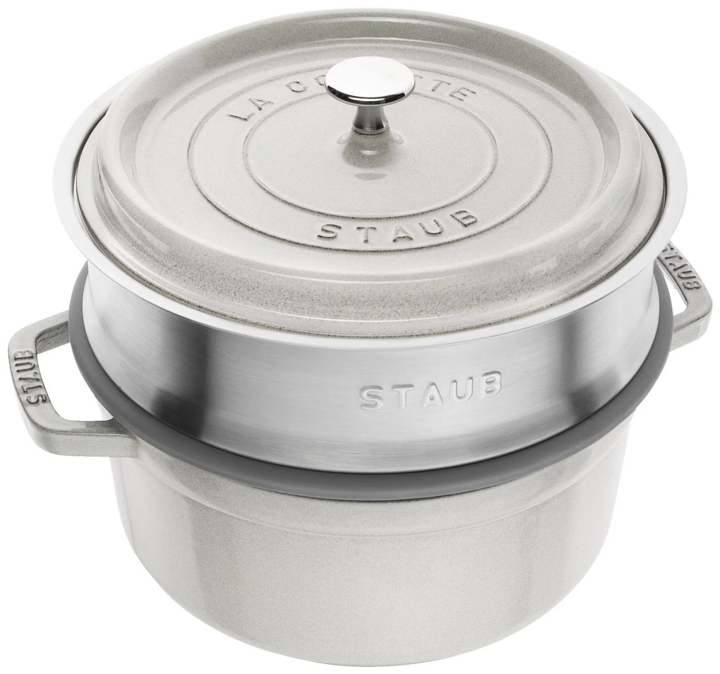 Staub Litinový hrnec s poklicí a s napařovací vložkou Cocotte, Ø 24 cm / 3,8 l, bílý lanýž 1010575