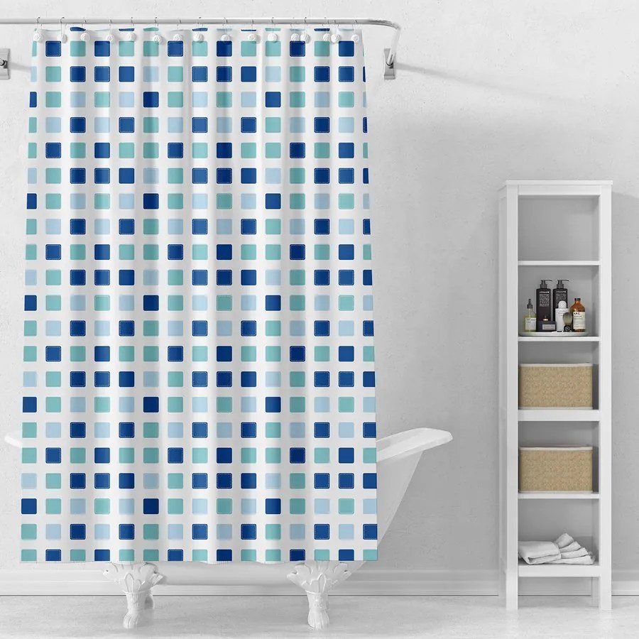 Aqualine Aqualine, Sprchový závěs 180x180cm, vinyl, bílé, modré kostky, ZV036