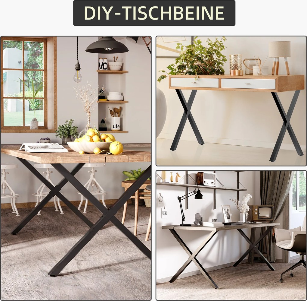 HOMCOM Stolové nohy 2 kusy ve tvaru X z oceli pro jídelní stůl psací stůl černý 72cm stabilní a moderní