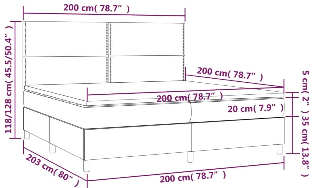 Box spring postel s matrací a LED bílá 200x200 cm umělá kůže,  3135904