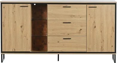 Aosom Komoda šířka 160 cm se 3 zásuvkami a 2 dveřmi, LED osvětlení, velký úložný prostor, černá a barva dřeva