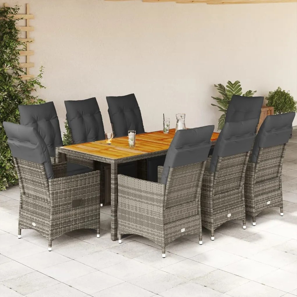 9dílný zahradní bistro set s poduškami šedý polyratan 3276890