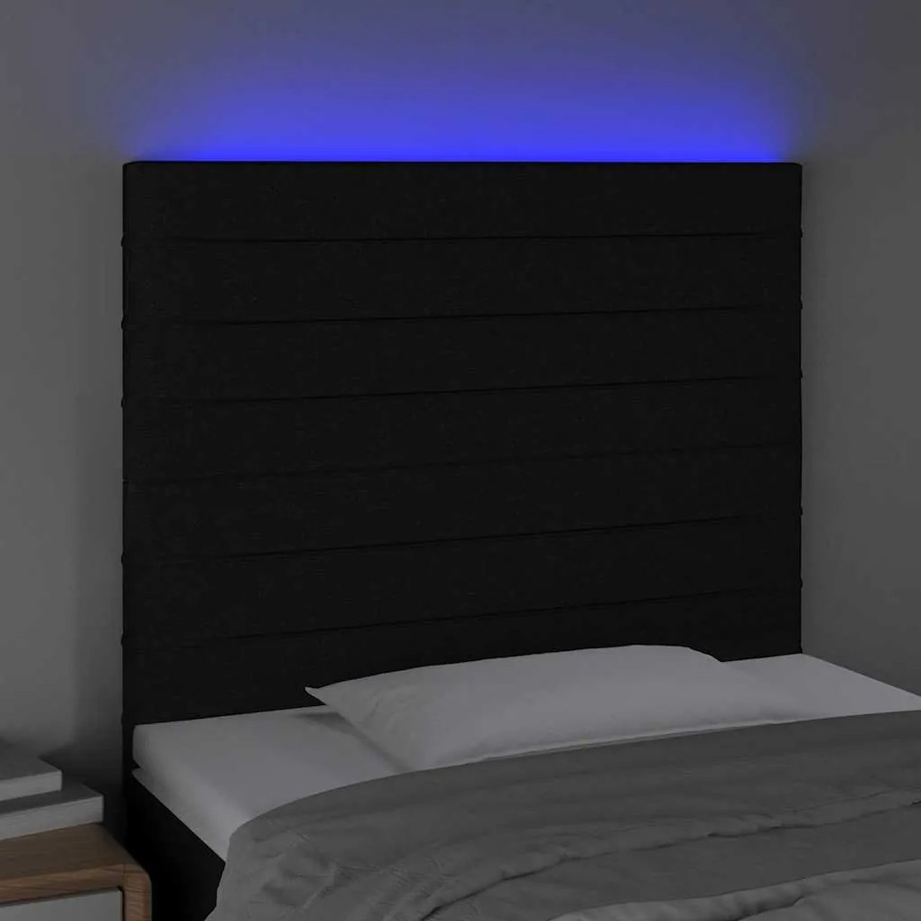 Čelo postele s LED černé 100x5x118/128 cm textil 3122556