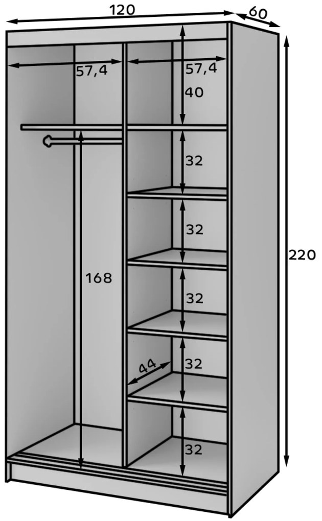 Šatní skříň se zrcadlem a posuvnými dveřmi Marrphy - 120 cm