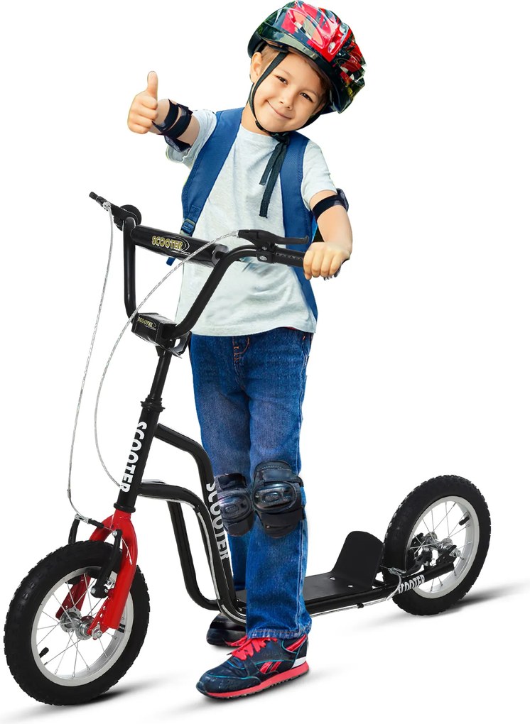 HOMCOM Dětská koloběžka Scooter Městská koloběžka od 5 let s 12palcovými pneumatikami v černé barvě 120x58x75-80 cm pro bezpečnou zábavu při jízdě | …
