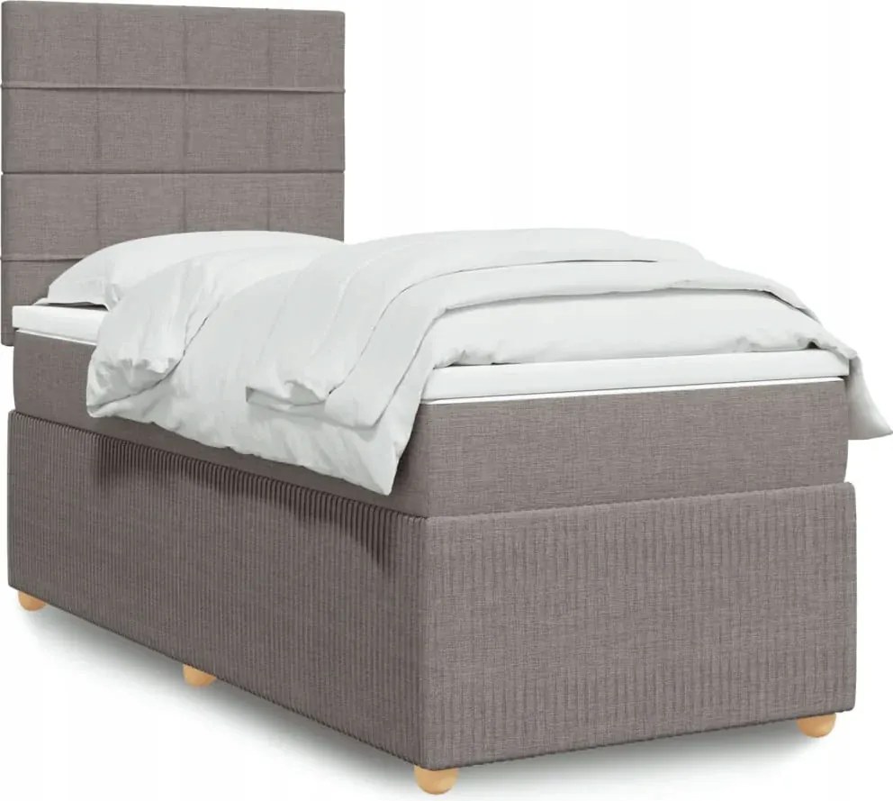 Box Spring Postel S Matrací Textil Taupe Blok se čtverci 100 x 200 cm
