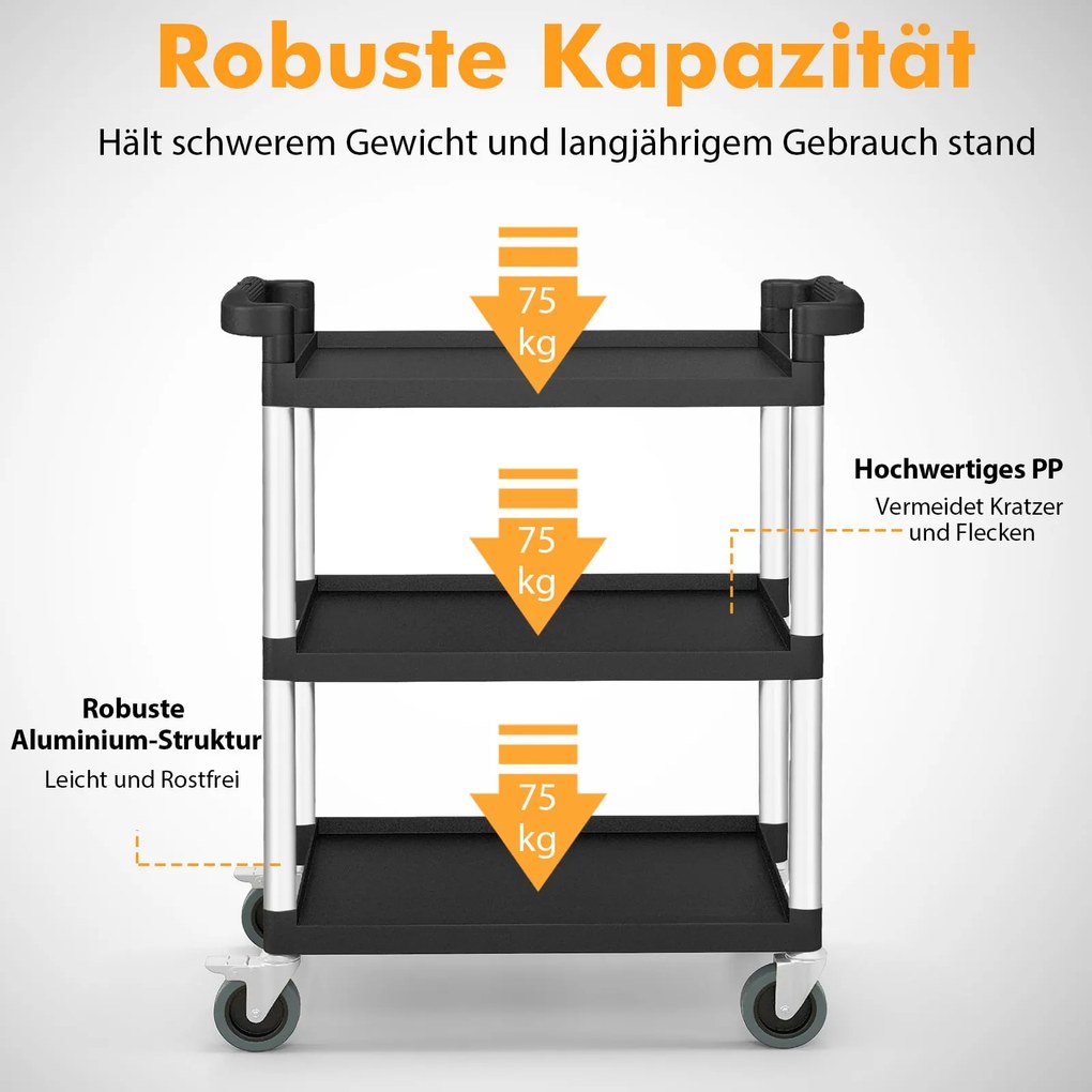 Costway 3patrový servírovací vozík, přepravní vozík pro velké zatížení