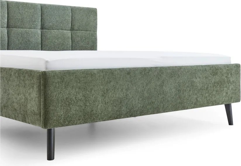Khaki čalouněná dvoulůžková postel s úložným prostorem s roštem 180x200 cm Nova – Meise Möbel