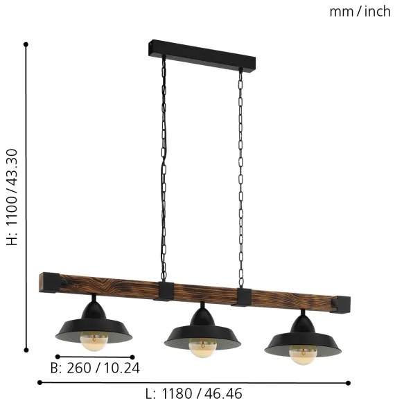 Eglo 44086 - Lustr na řetězu OLDBURY 3xE27/60W/230V