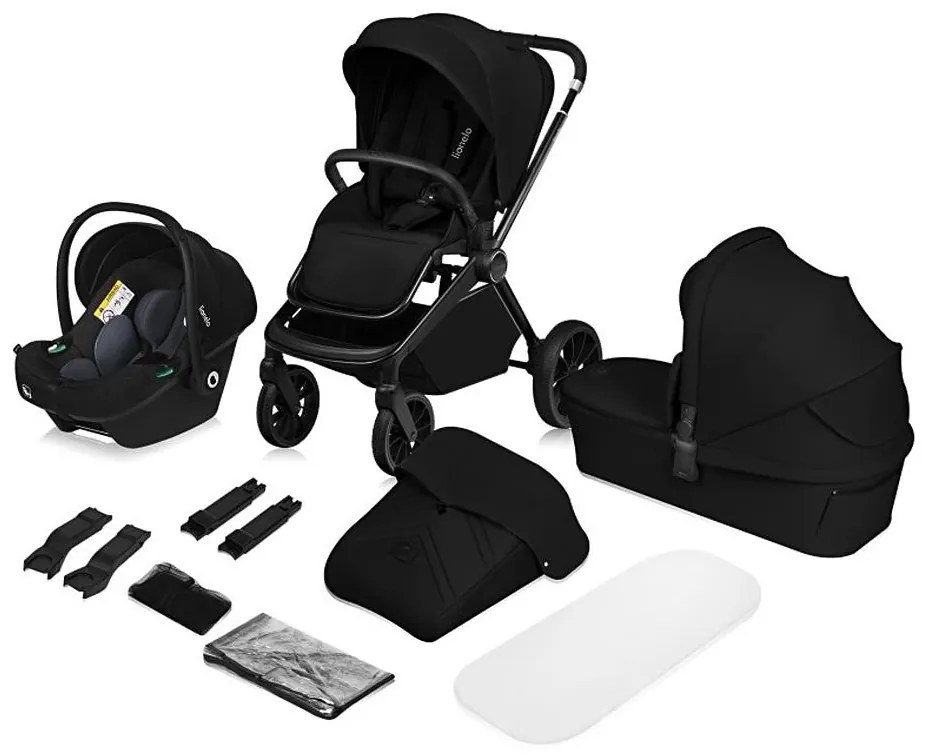 Lionelo - Kombinovaný kočárek 3v1 MIKA PLUS Black Onyx 5903771722162