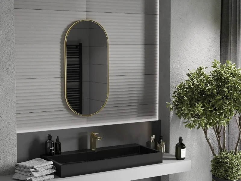 Mexen Loft oválné koupelnové zrcadlo 90 x 45 cm, zlatý rám - 9851-090-045-000-50