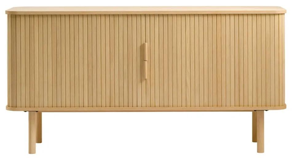 Nízká komoda v dekoru dubu s posuvnými dveřmi v přírodní barvě 76x160 cm Cavo – Unique Furniture