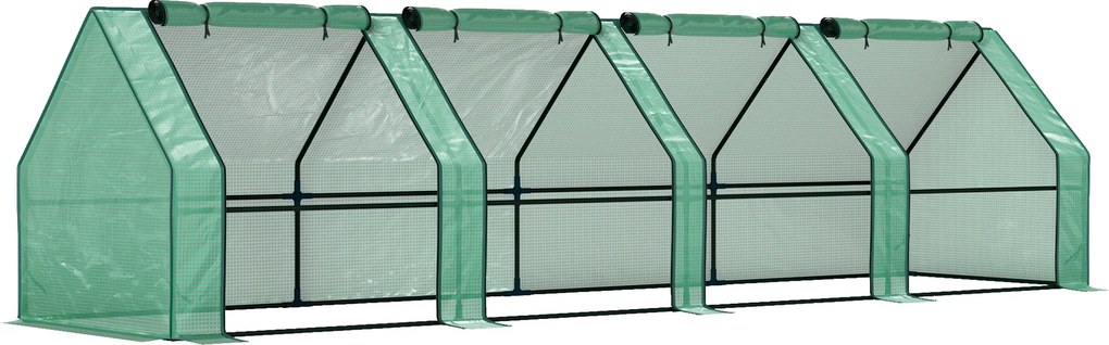 Outsunny Skleník se zipovým oknem, zimovzdorný foliový skleník z oceli 360 x 90 cm Zelený