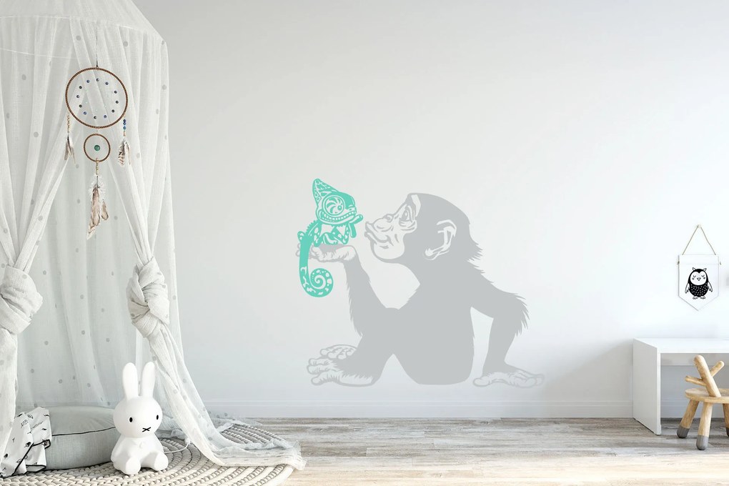 Lepy.cz Samolepka na zeď Safari - Opice s ještěrkou Velikost (šířka x výška): 55x46cm, Kombinace barev sety: Světle šedivá + světle červená