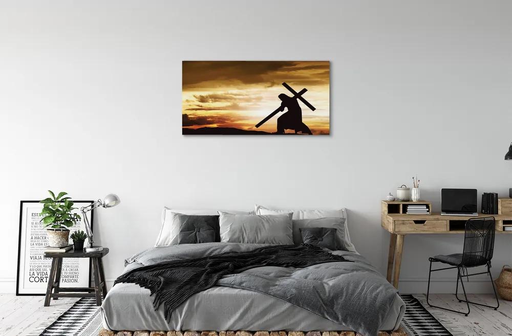 Obrazy na plátně Jesus cross západ slunce 125x50 cm