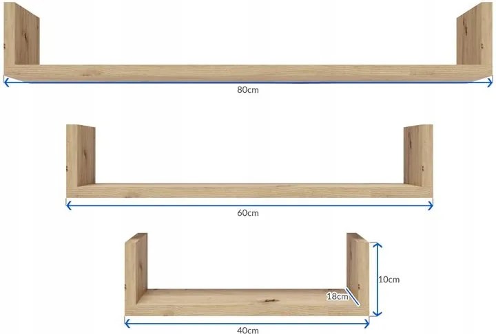 Závěsná police EX3 Velká dub artisan sada 3ks polic