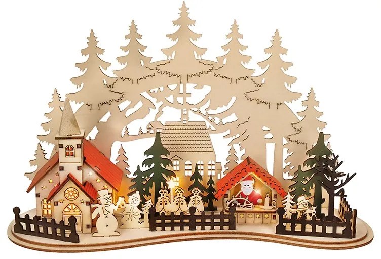 SOLIGHT LED vánoční městečko s kostelem, 30x19cm, 2x AAA
