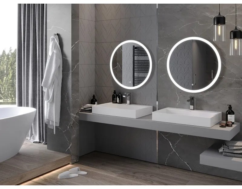 Mexen Oro, kulaté LED podsvícené koupelnové zrcadlo 70 cm, 6000K, topná podložka proti zamlžování, 9824-070-070-611-00