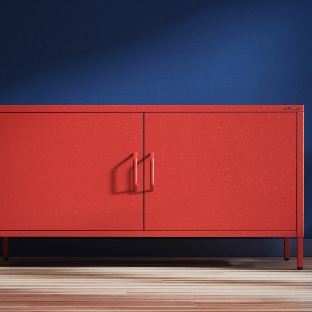 TV skříňka kovová na nožičkách červená, 1150x595x400 mm: ROSA Modern