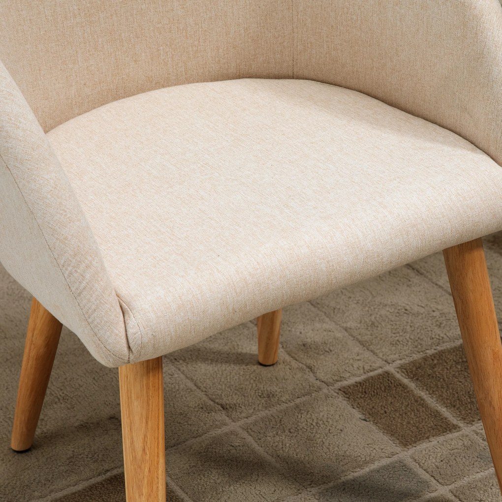 HOMCOM Sada 2 jídelních židlí - Skandinávský design - Zúžené skloněné nohy z kaučukového dřeva - Ergonomický potah s opěradlem a područkami v lnu béž…