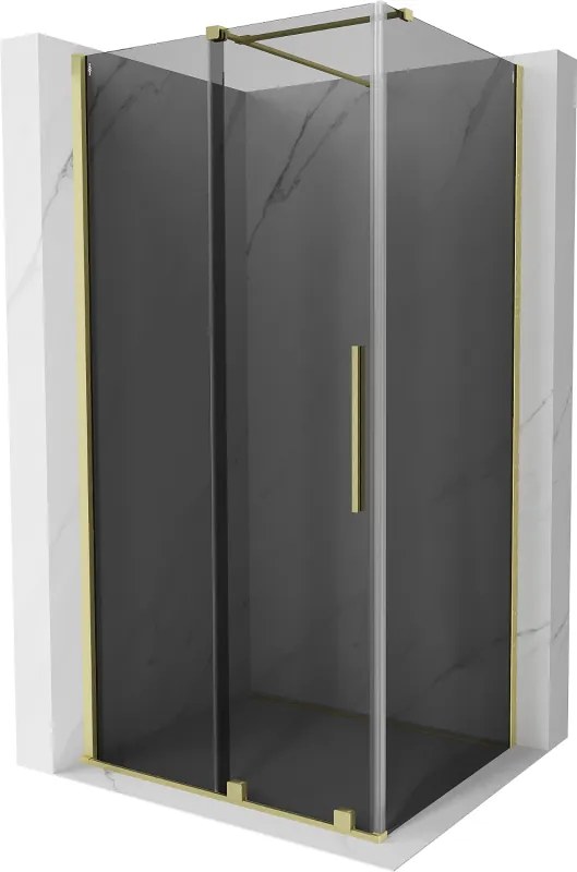 Mexen Velar, sprchový kout s posuvnými dveřmi 110 x 90 cm, 8mm šedé sklo, zlatá matná, 871-110-090-41-55